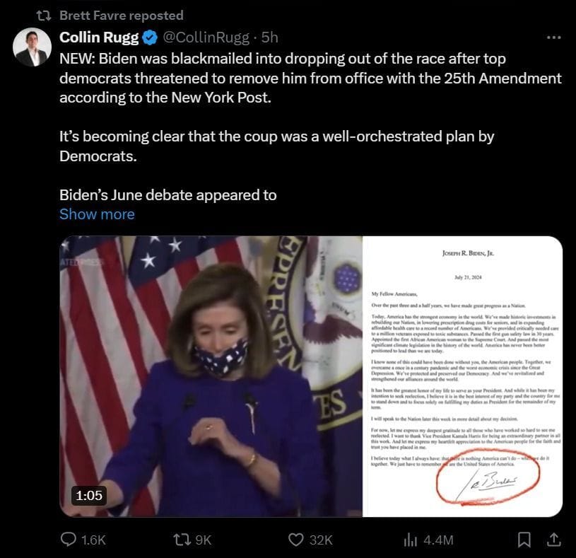 Brett Favre highlights theory on Joe Biden being blackmailed into ...