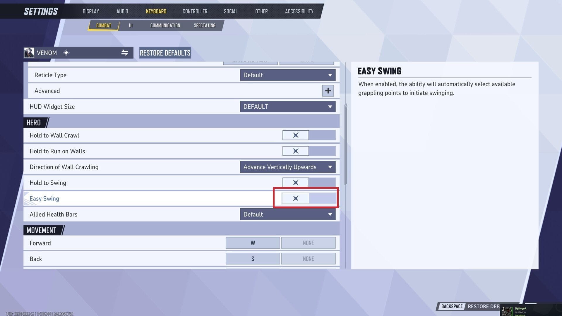 How to turn off easy swing in Marvel Rivals