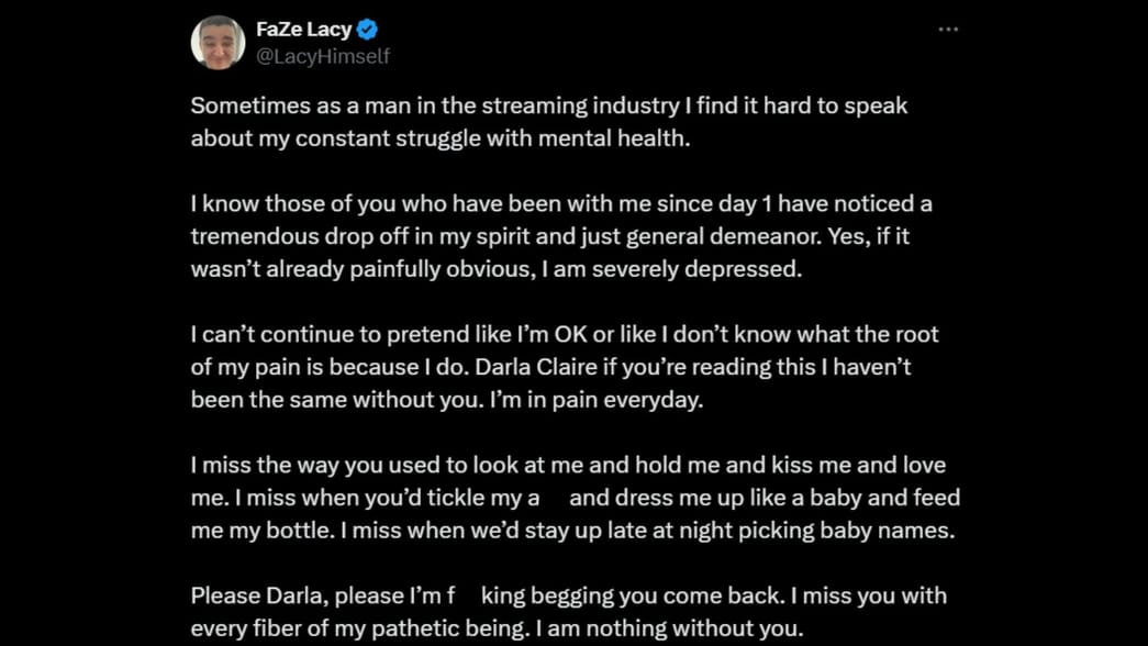 FaZe Lacy begs ex-girlfriend Darla Claire to get back together in a ...